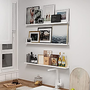LAPTAIN 36 Inch Floating Shelves Wall Mounted Wall Shelves Set of 3,White Large Picture Ledge Shelf for Bedroom Living Room Bathroom Kitchen Nursery