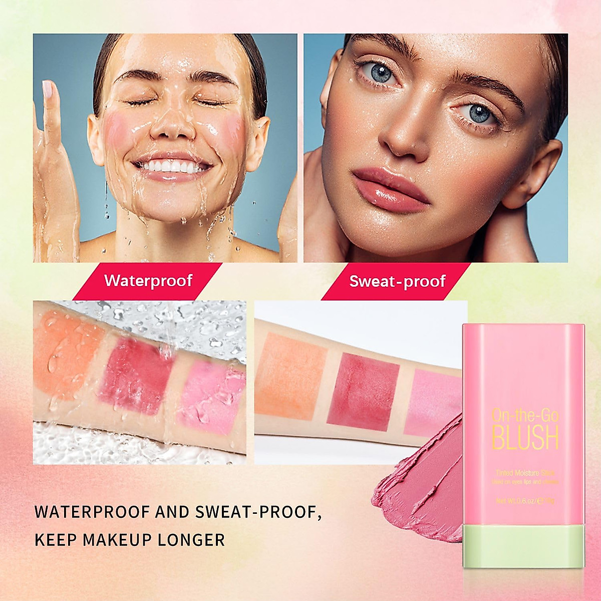 YALINCMOO Makeup Blush Stick, Liquid Highlighter, Belt Double Ended Makeup Brush, Multi-Use Red Blush Stick Moonlight Face Highlighter for All Skin (Pink)