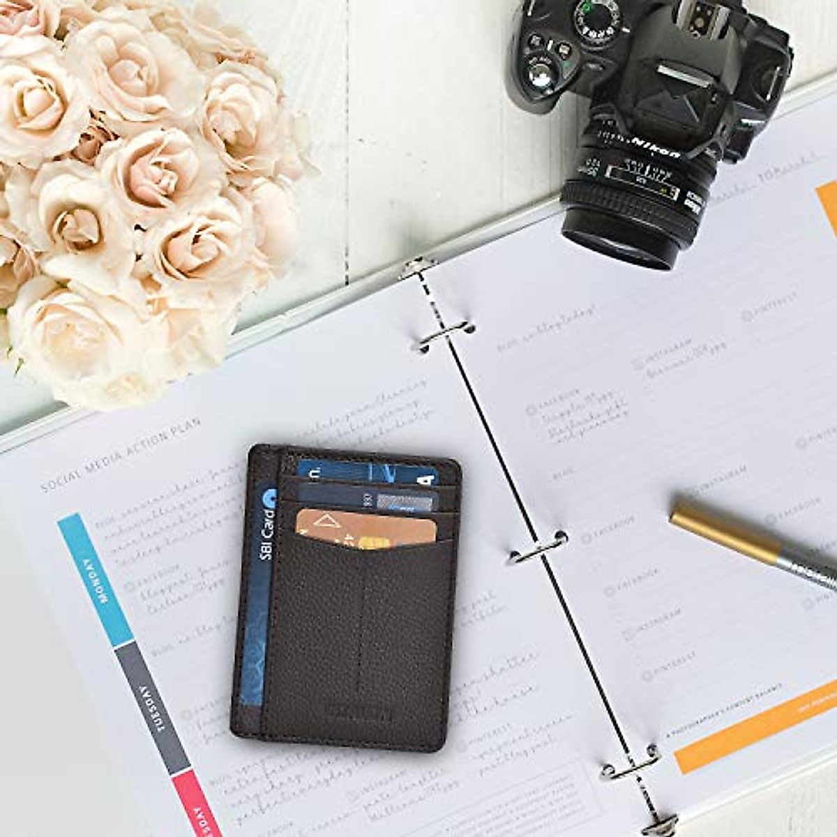 ESTALON Leather Slim Wallet & Credit Card Holder for Men & Women - RFID blocking - Minimalist Design - ID Window - Front Pocket Wallet