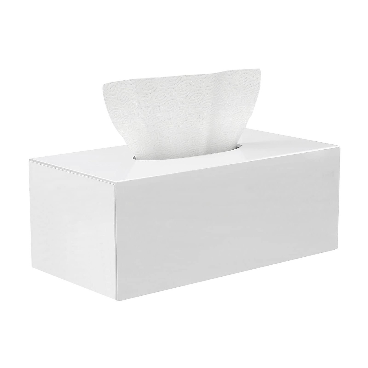 HBlife Acrylic Tissue Box Cover & Holder with Magnetic Bottom, Multi-Functional Dryer Sheet & Mask Organizer for Bathroom, Car, Office - White Rectangle, 9.84 x 5.02 x 3.54 Inches