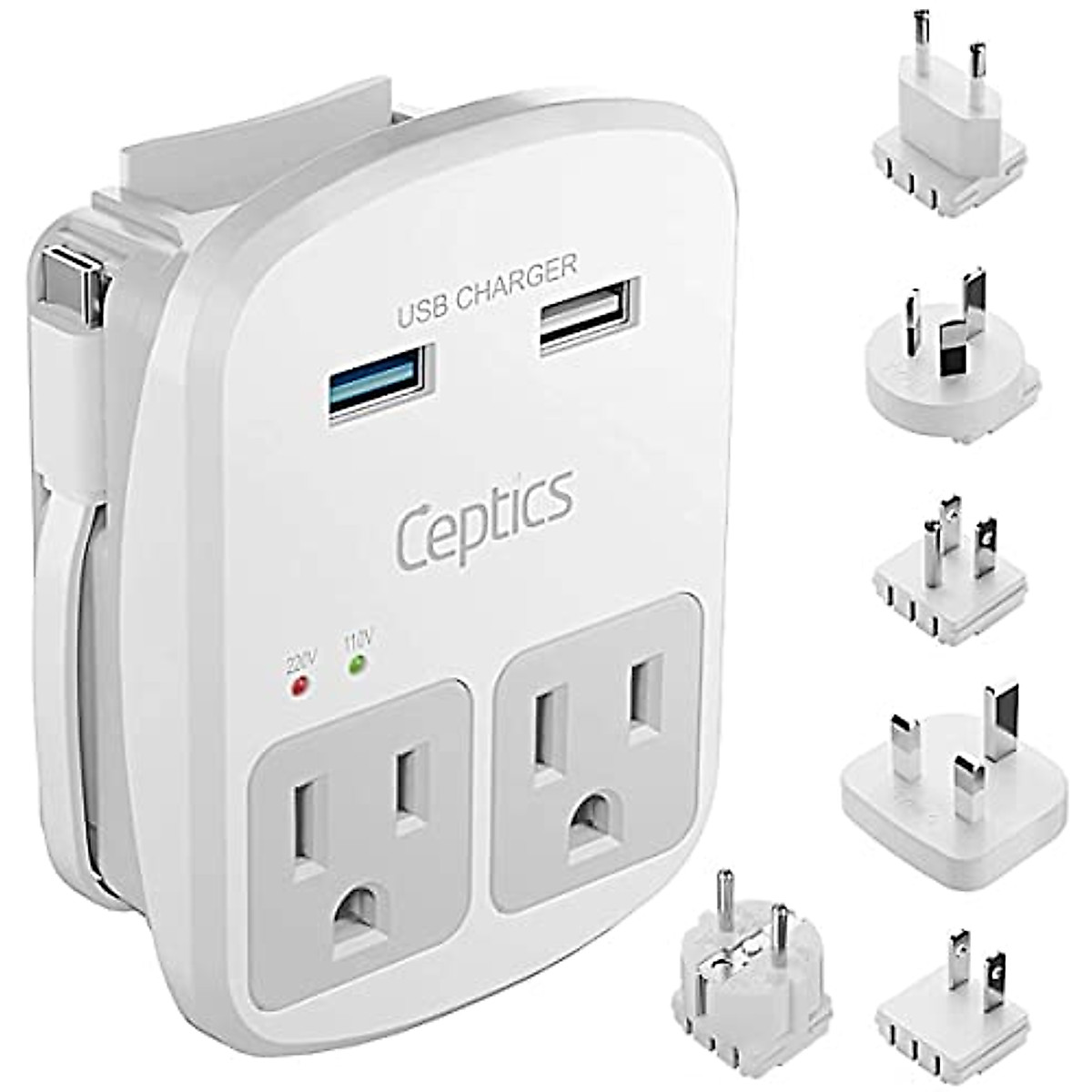 Ceptics World Travel Adapter Kit - QC 3.0 2 USB + 2 US Outlets, Surge Protection, Plugs for Europe, UK, China, Australia, Japan - Perfect for Laptop, Cell Phones, Cameras - Safe ETL Tested