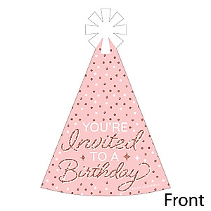 Big Dot of Happiness Pink Rose Gold Birthday - Shaped Fill-In Invitations - Happy Birthday Party Invitation Cards with Envelopes - Set of 12
