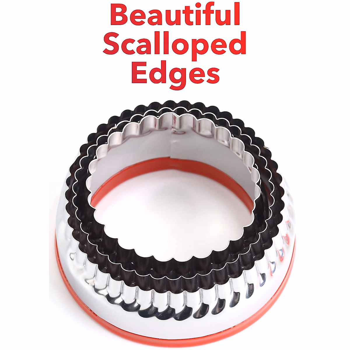 3Pcs Large Biscuit Cutter 3", 4", 5", Fluted Round Cookie Cutters for Baking, Sandwiches Cutter, Scone Cutter, Coated with Soft PVC for Protection