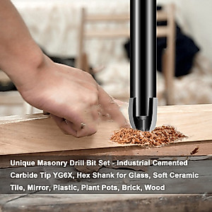 10Pcs Masonry Drill Bits Set, 6mm Glass and Tile Drill Bit, 1/4 Hex Shank Tungsten Carbide Tip Drilling Tools for Mirror Ceramic Tile on Concrete and Brick Wall
