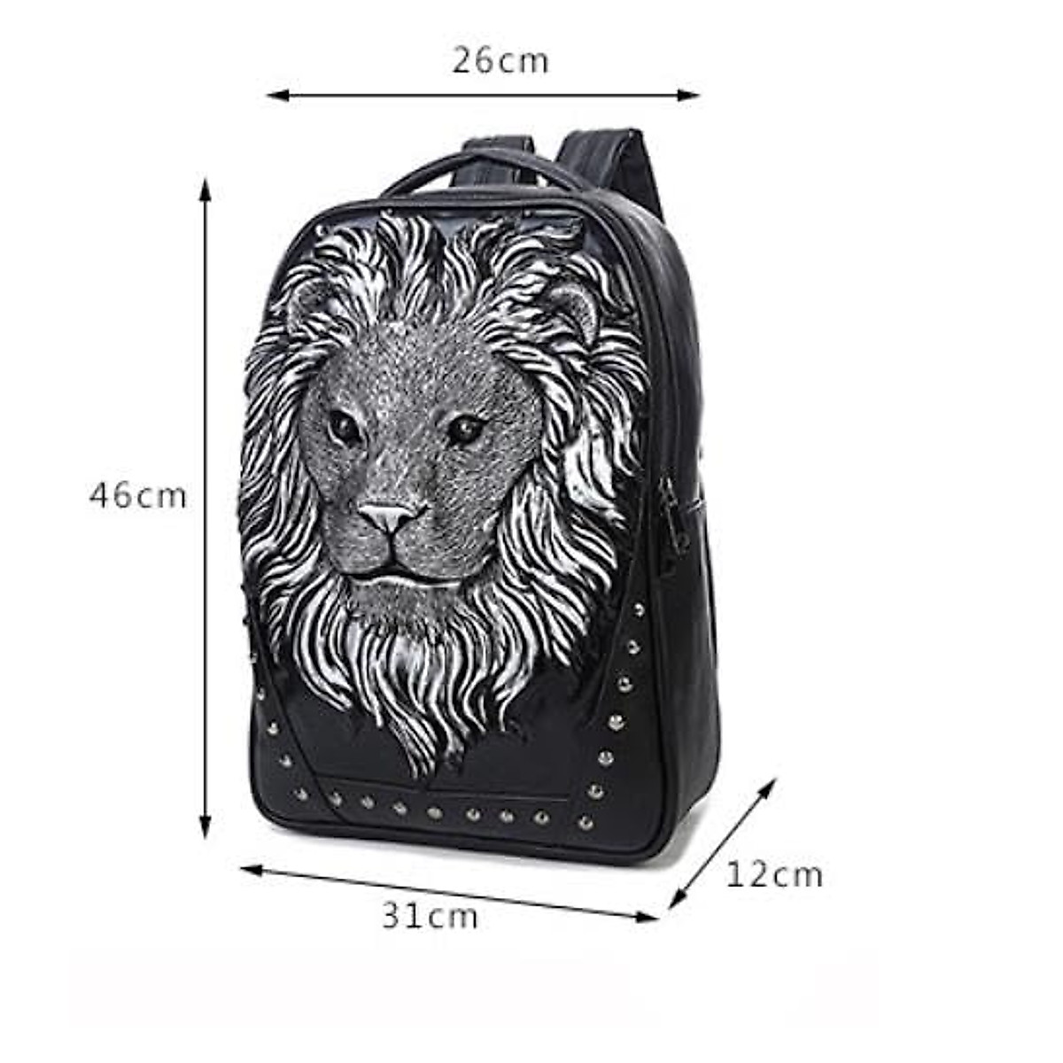 seamand Personalized 3D Lion PU Leather Casual Laptop Backpack for Men Durable Travel Daypack (Gold color)