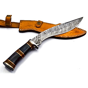 Nooraki - 15-inch | Handmade Damascus Steel Heavy Duty Kukri Knife Sharp Blade, With Leather Sheath | Ideal for Hunting, Bushcraft, Survival, Chopping, Camping, Outdoor Gift for Men Women - KK155