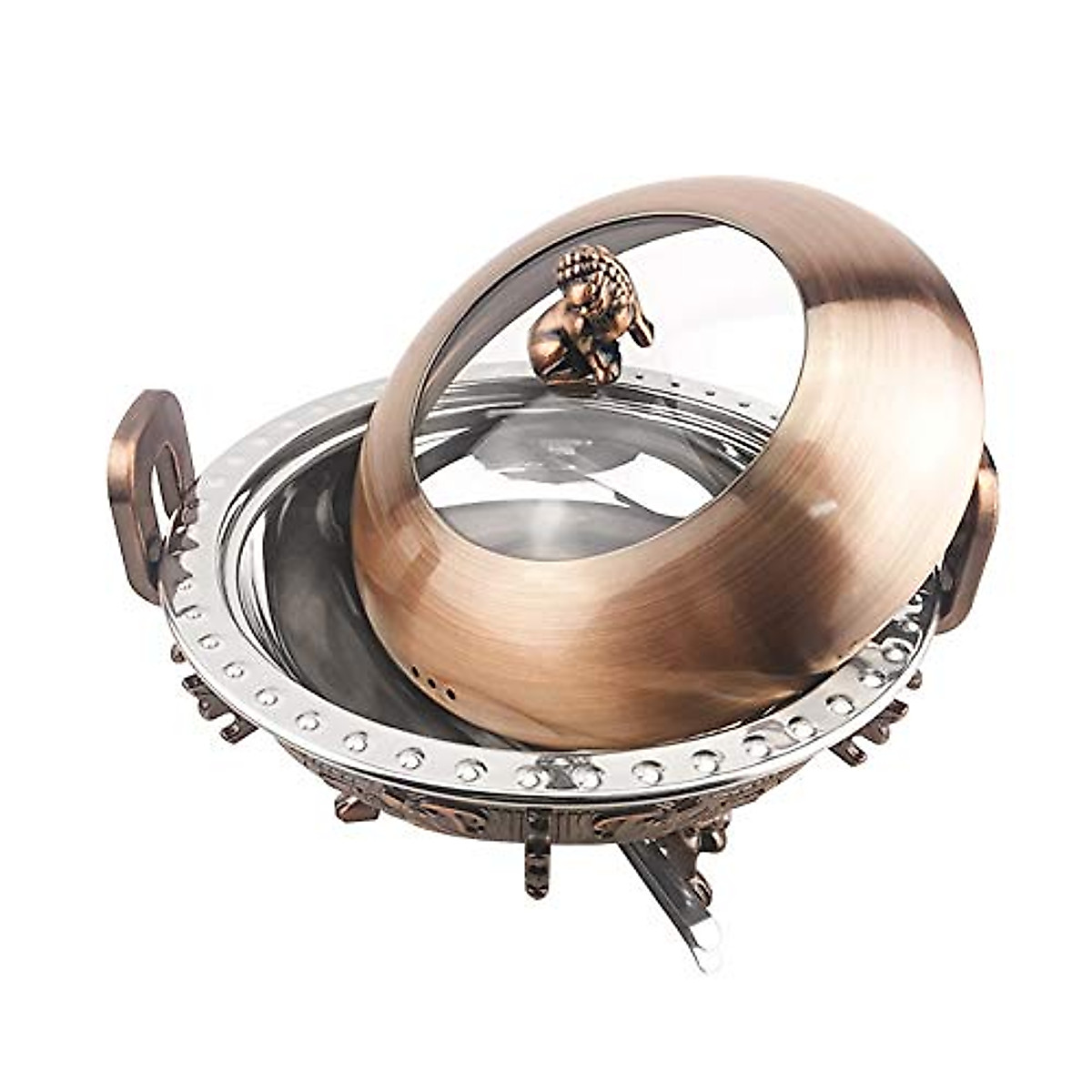 3L Chafing Dish, Stainless Steel Round Chafer Warmers Complete Set W/Food Pans, Aluminum Stand, Visible Pot Lid And Fuel Holders for Weddings, Buffet, Parties,Red copper