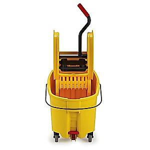 Rubbermaid Commercial WaveBrake 2.0 44 QT Down-Press Mop Bucket and Wringer with Foot Drain, Yellow (FG757688YEL)