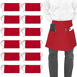 Utopia Wear 3 Pocket Waist Apron [Pack of 12], Server Waitress short for Men Women, Kitchen, Restaurant, Crafting, BBQ Work Server Aprons (Red)