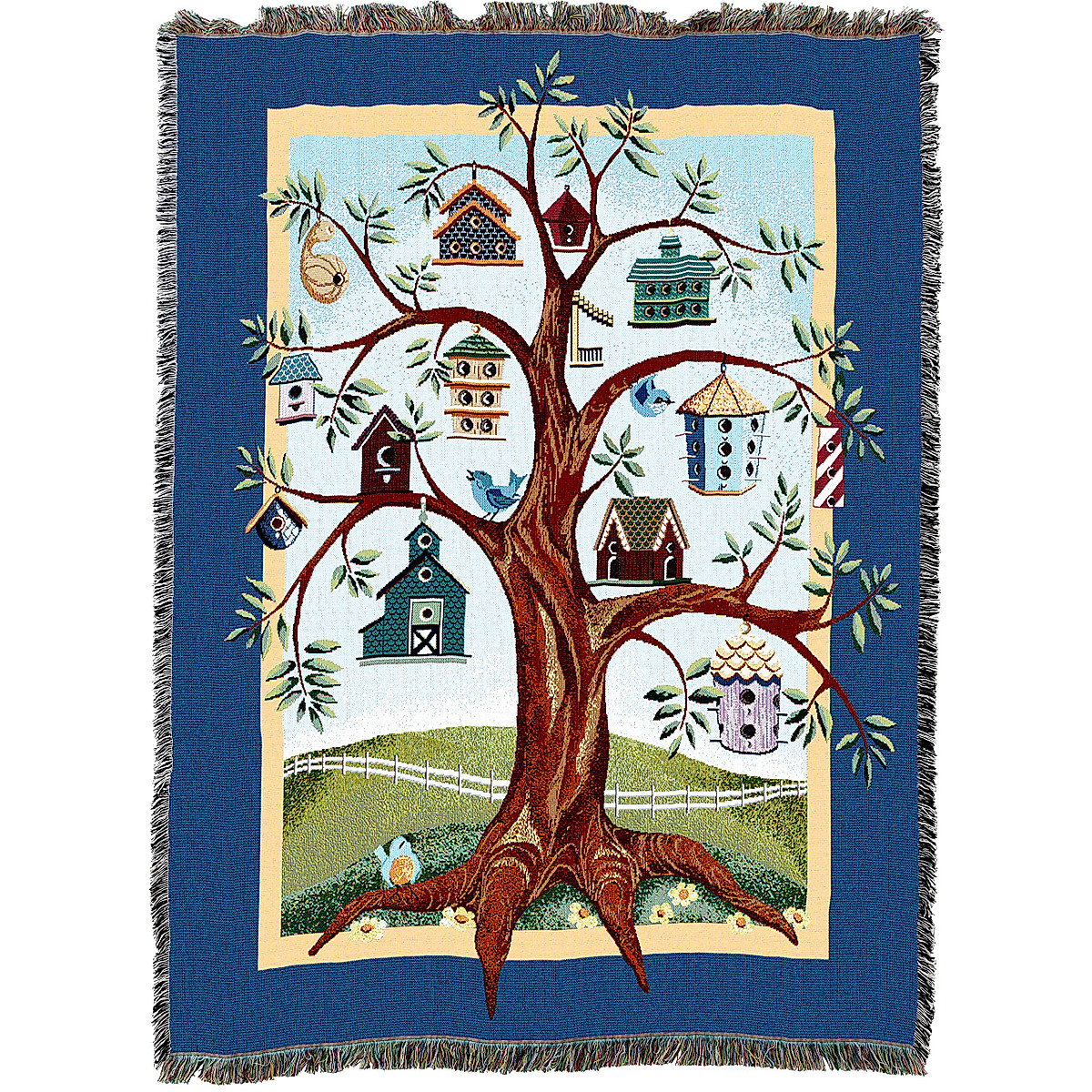 Pure Country Weavers Birdhouse Tree Blanket - Bird Garden Floral Gift Tapestry Throw Woven from Cotton - Made in The USA (72x54)
