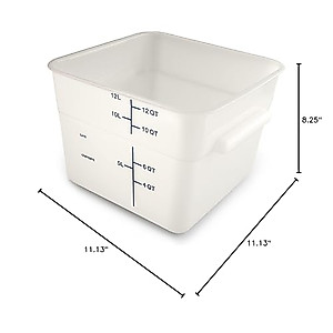 Carlisle FoodService Products Squares Square Food Storage Container with Stackable Design for Catering, Buffets, Restaurants, Plastic, 12 Quarts, White