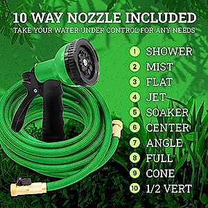Garden Hose, Multi Purpose Garden Hoses with Hose Spray Nozzle for Watering, Sprinkling and Cleaning, Light Weight and Kink Resistant, Strong and Long Lasting, 50 Ft