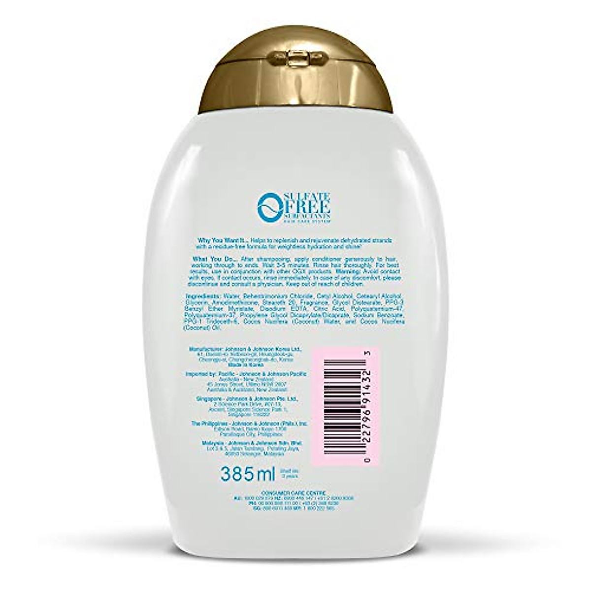 OGX Weightless Hydration + Coconut Water Conditioner, 13 Ounce Bottle Sulfate-Free Surfactants