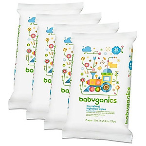 Babyganics Toy, Table & Highchair Wipes, 25 Count, 4 Pack