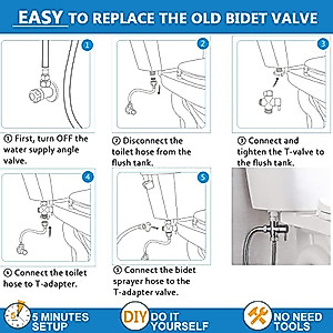 Brass Bidet T Adapter with Toilet Connector Line, Bidet Adapter Valve with Shut Off Valve, Connect to 1/2 or 3/8 Bidet Hose, 7/8" Toilet Tee Adapter for Handheld Bidet Attachment,Chrome,SonTiy