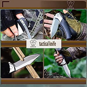 ANLLIS Tactical Knife, D2 Steel High Hardness, Bearing Folding Knife, Men's Military Style, Souvenir Gife, Outdoor Survival Bush Knife, Hunting Camping Knives