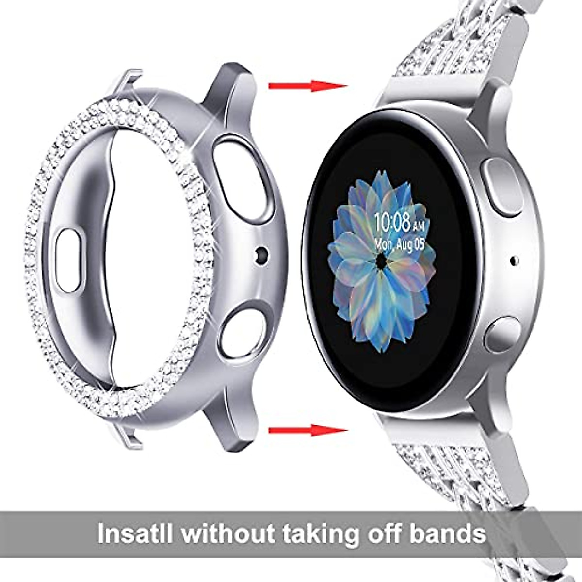 Surace Galaxy Watch Active 2 Case 40mm, Bling Frame Protective Case Compatible for Samsung Galaxy Watch Active 2 (3 Packs, Black/Silver/Clear)-40mm