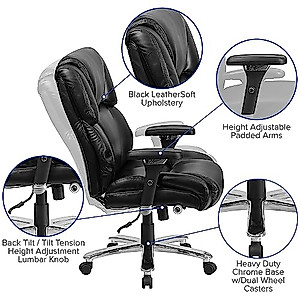 Flash Furniture HERCULES Series 24/7 Intensive Use Big & Tall 400 lb. Rated Black LeatherSoft Executive Lumbar Ergonomic Office Chair