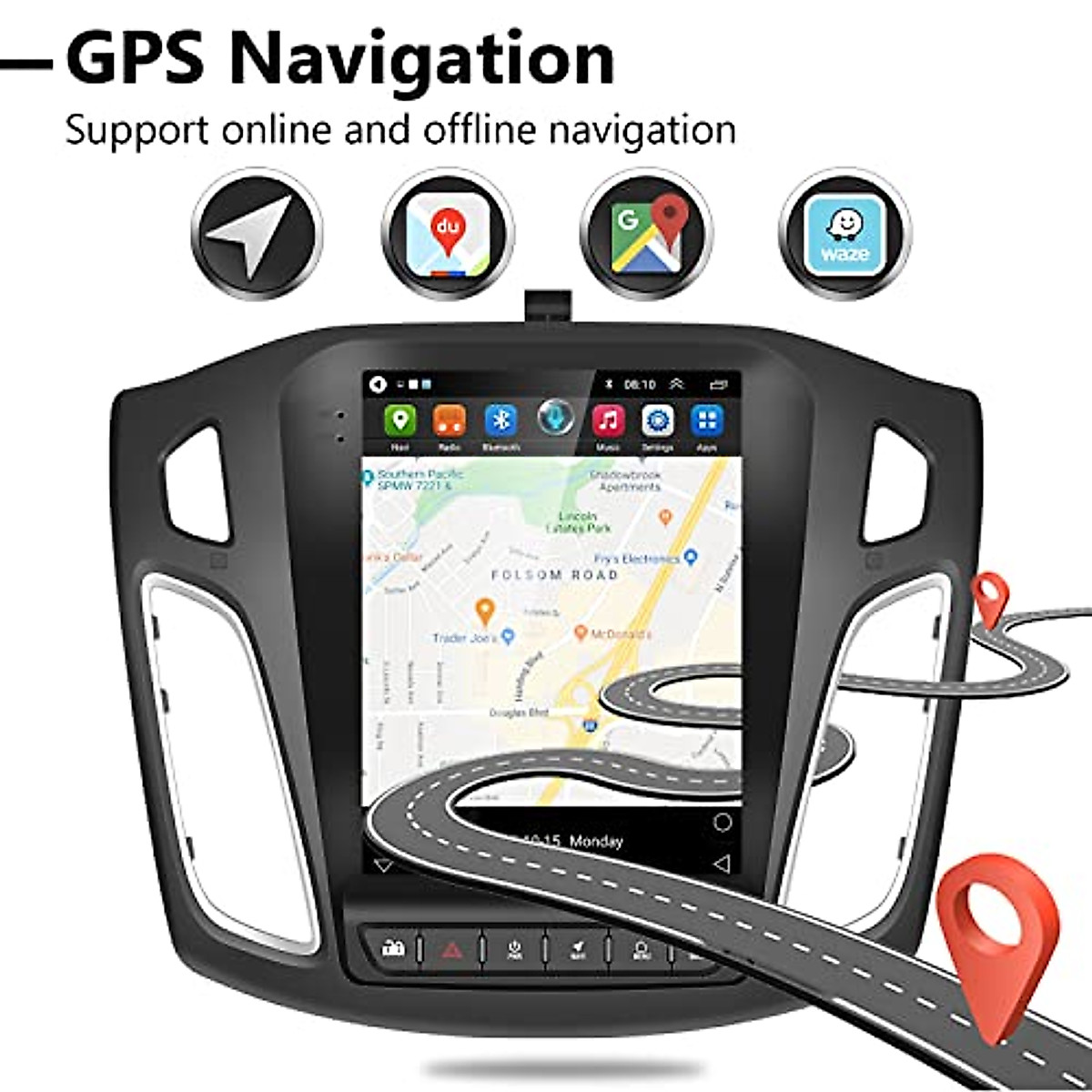 Android 10.1 Car Stereo 9.7 inch Radio for Ford Focus 2012-2018 Capacitive Touch Screen with iOS/Android Mirror Link WiFi GPS Navigation Bluetooth USB Multimedia Player Backup Camera SWC