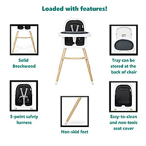 Dream on Me Lulu 2-in-1 Convertible Highchair in Black | Compact High Chair | Lightweight | Portable