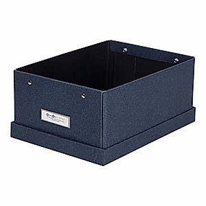 Bigso Katrin KD Collapsible Storage Box | Photo Storage Box with Labelframe for Easy Identification | Simple Assembly without Tools | Decorative Storage Boxes with Lids | 13.5"x17.6"x7.2" | Blue
