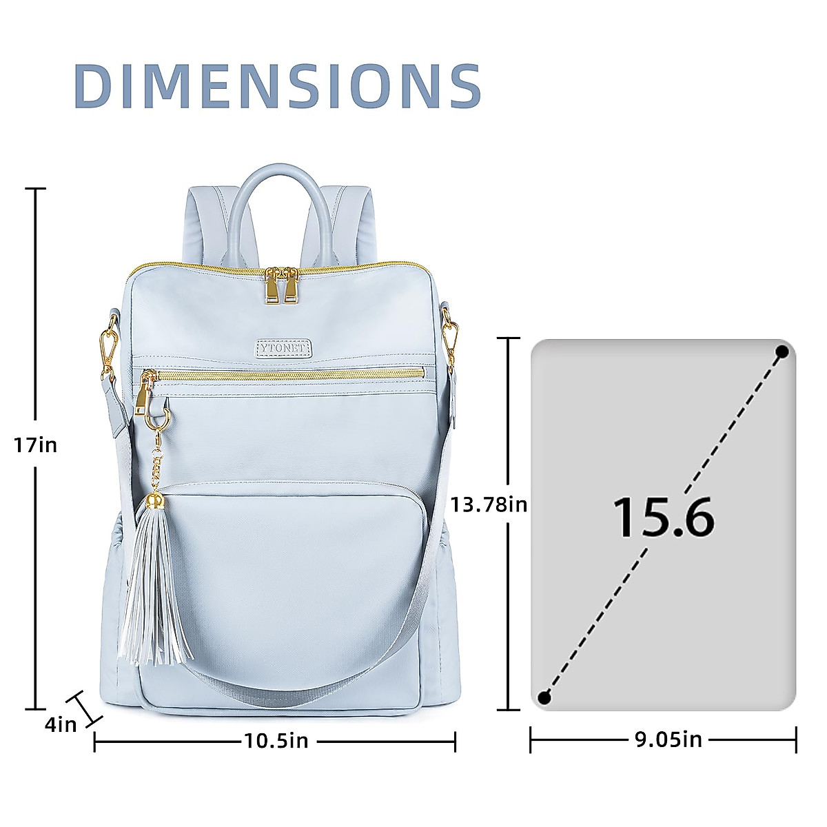 Backpack Purse For Women, 15.6 Inch Travel Laptop Backpack For Women With USB Charging Port, Waterproof Anti Theft College Backpack School Bookbag With Tassel For Ladies/Girls/Teacher/Nurse, Blue