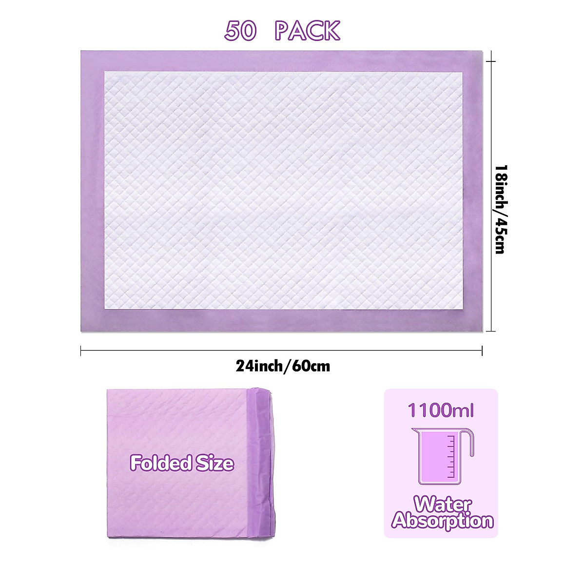Disposable Changing Pads 50Pack Baby Underpads 18 x 24 in Matress Protection Pads Ultra Soft Premium Absorbent Waterproof Diaper Changing Liners Pee Pads