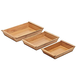 MyGift Natural Bamboo Nesting Small Serving Tray with Handles, Wooden Decorative Trays, Set of 3