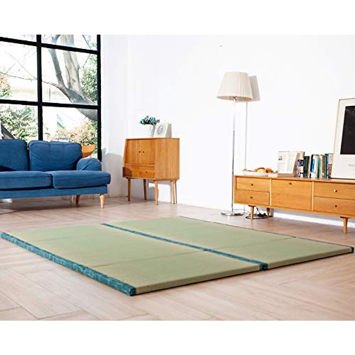 MustMat Japanese Floor Mattress Foldable Tatami Mats Folding Tatami Futon Mattress Rush Grass Floor Bed 35.4"x78.7"x1.2"(2 Piece Set)