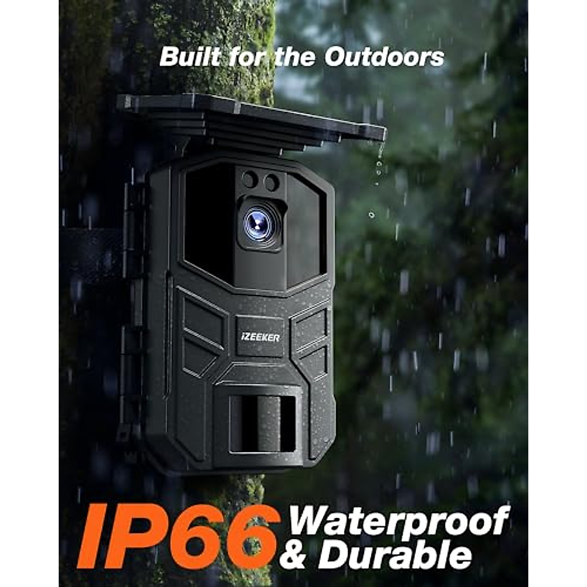 iZEEKER Trail Camera Solar, 4K 48MP Game Cameras with Night Vision Motion Activated IP66 Waterproof, 0.1s Trigger Time, High Capacity Built-in Lithium Battery for Wildlife Watching with 32GB SD Card