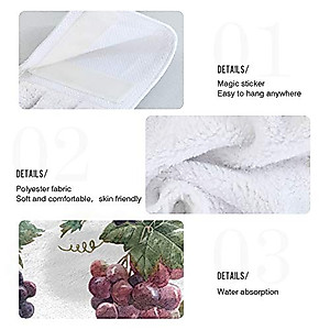 Red White Black Grapes with Green Leaves On White 2 Pcs Hanging Kitchen Hand Towels, Hanging Tie Towels with Hook & Loop Dishcloths Sets, Decorative Absorbent Tea Bar Bath Hand Towel