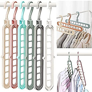 BINBE 6 Pcs Magic Space Saving Clothes Hangers with 9 Holes, Closet Organizers and Storage, Multifunctional Closet Organizer for Heavy Clothes Shirts Pants Dresses Coats (6)