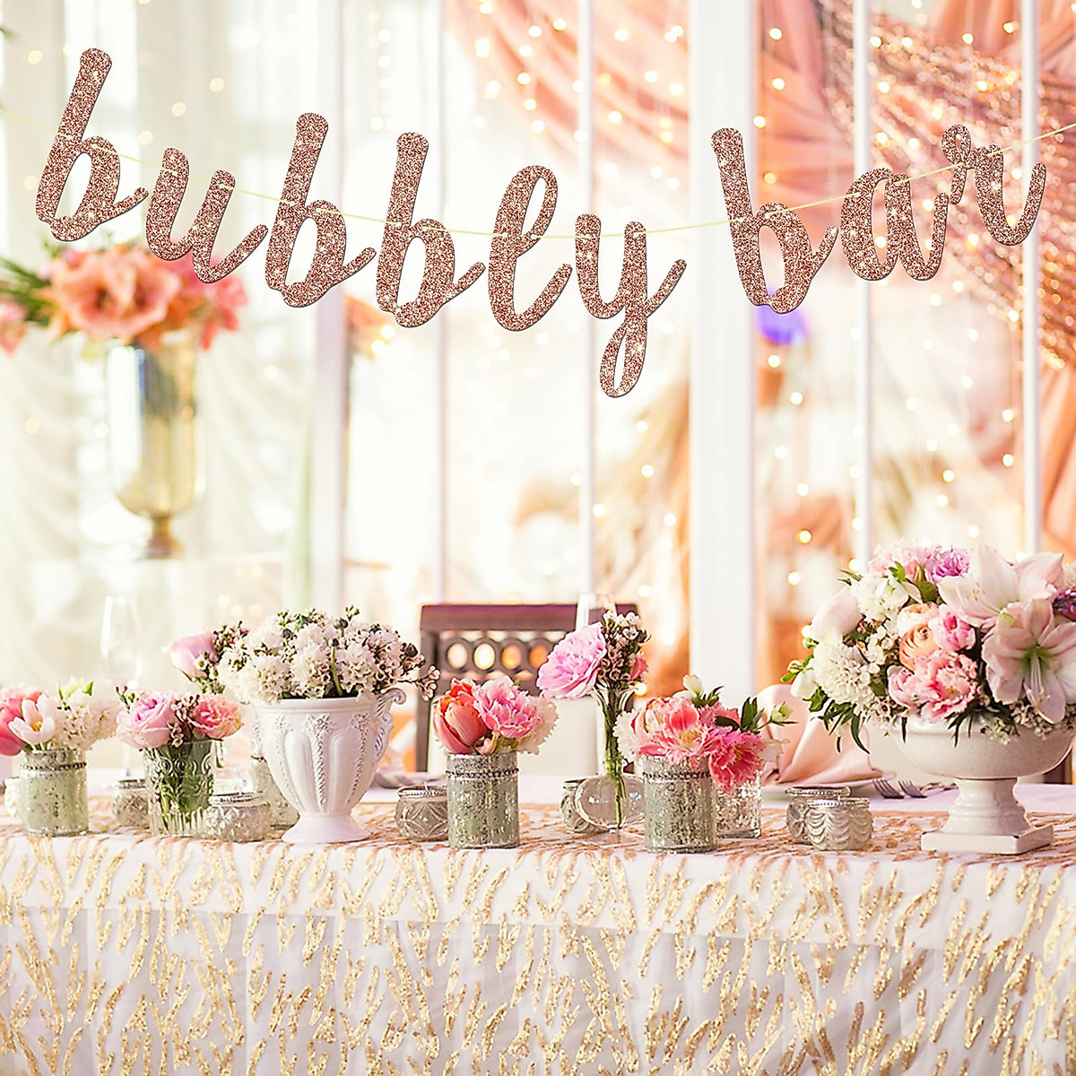 Rose Gold Bubbly Bar Banner - Bachelorette / Bridal Shower / Engagement / Baby Shower / Mimosa Bar Party Decorations