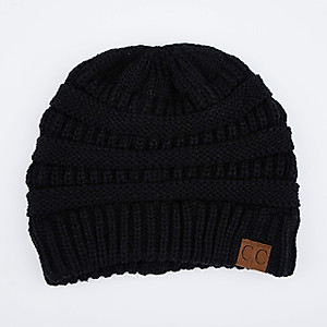 C.C Thick Slouchy Knit Unisex Beanie Cap Hat,One Size,Black