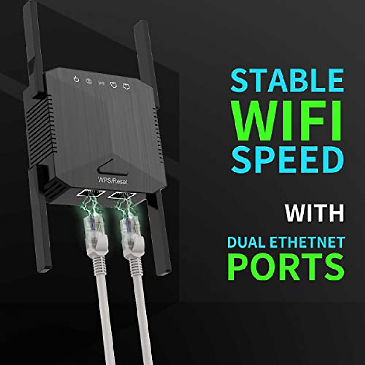WiFi Range Extender WiFi Repeater 2023 Newest Release Simple Setup Wireless Signal Booster 2.4 GHz with Two Ethernet Ports WiFi Extender 4 Antennas Internet Booster