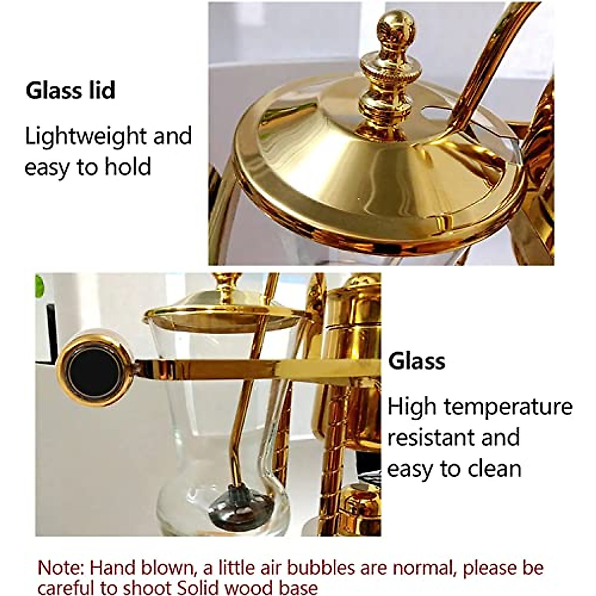 BEYANEE Belgian/Belgium Balance Siphon Coffee Maker,Family Syphon Coffee Maker,Elegant Double Ridged Fulcrum with Tee Handle,Elegant Design Retro-Style - Classic Gold…