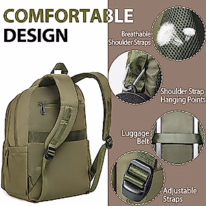 AUGUST 18 Casual Laptop Backpack, 14 inch Laptop Travel Backpack for Women, Water Resistant Casual Bag for Work Travel Commute, Army Green
