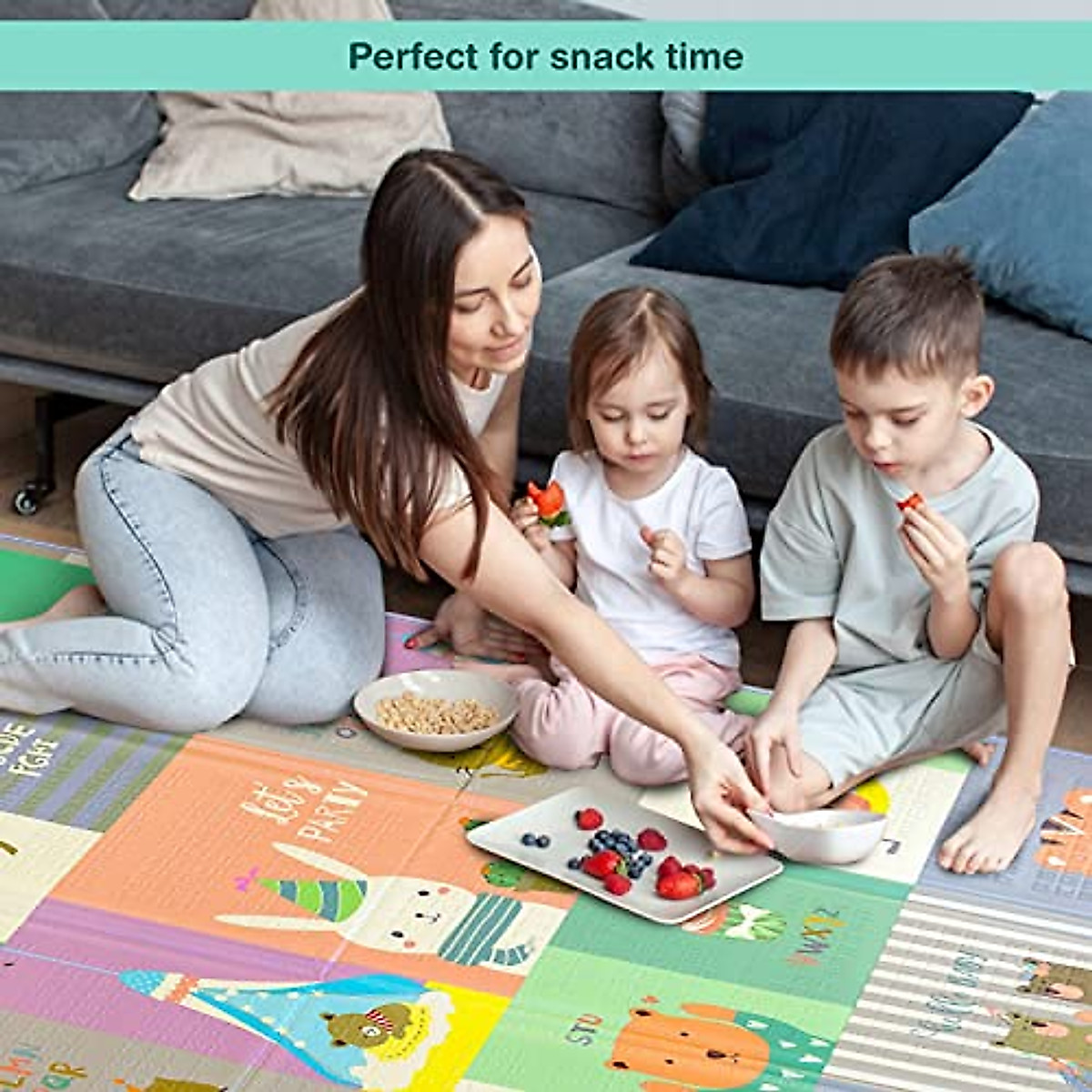 SUVELB Foldable Baby Play Mat - Reversible, Extra Large, Thick Foam Crawling Playmats for Infants, Toddlers, Kids - Waterproof Indoor Outdoor Tummy Time Floor Activity Mat (79 x 71 x 0.6 inches)