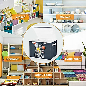 CaTaKu Basketball Dinosaur Storage Bins with Lids and Handles, Fabric Large Storage Container Cube Basket with Lid Decorative Storage Boxes for Organizing Clothes