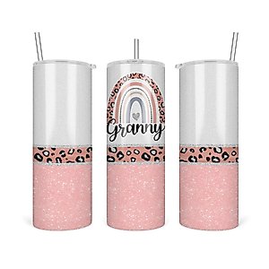 Leopard Granny Tumbler - Granny Rainbow Tumbler - Mothers Day Gifts Granny - Leopard Rainbow Granny Travel Cup - Tumbler With Straw And Lid - 20 Oz - Insulated Stainless Steel