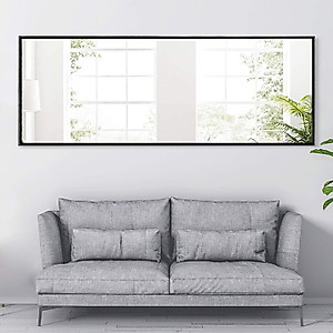 NeuType Floor Full Length Mirror Standing Full Body Dressing Mirrors with Stand Hanging Wall Mounted Large Rectangle Metal Frame Leaning Bedroom Living Room Décor 65 x 22 in (Black)