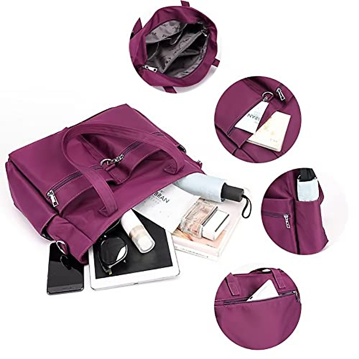 EDIWER Nylon Tote Bag for Women Multi-function Shoulder Handbag Waterproof Travel Crossbody Bag Large Capacity Work bag