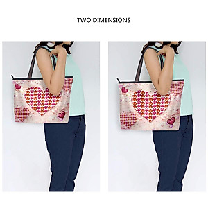 QMXO Pink Hearts Valentine's Day Handbags and Purse for Women Tote Bag Large Capacity Top Handle Shopper Shoulder Bag