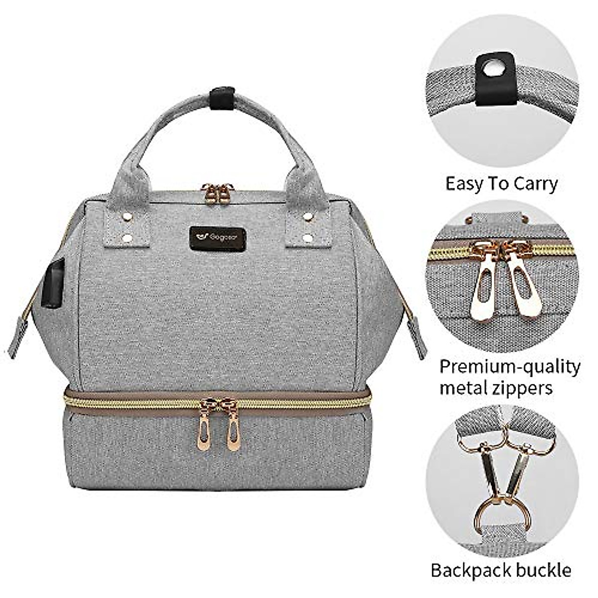 Breast Pump Bag with Cooler Pocket, Mini Pumping Bags with Pockets for Working Mom Cooler Tote Bag Built-in USB Charging Pot for Phone Mother Diaper Bags（No Include ice Pack）