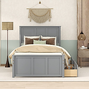 Twin Bed with Drawers,Wood Platform Bed Frame with Headboard and Footboard Wooden Captain Bed for Boys, Girls, Kids, Teens, Gray