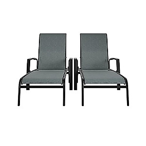 Cosco Outdoor Adjustable Aluminum Chaise Lounge Patio Furniture Set, 2-Pack, Black and Blue