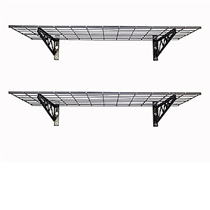 SafeRacks Wall Shelves - 2 Pk 18"x48" Wall Mountable Shelving Unit for Storage Rack, Pantry Shelves, Utility Shelving, Heavy Duty Shelves w/ 4 Versatile Accessory Hooks, 500lbs Capacity, Hammertone