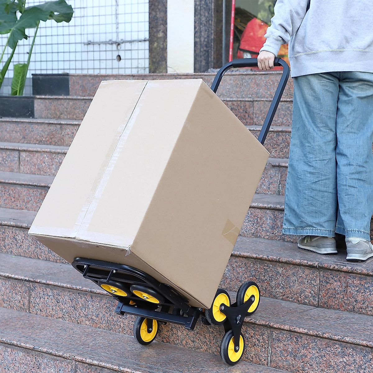 GarveeTech Stair Climber Hand Truck and Dolly, 330 lbs Heavy Duty Trolley Cart Folding Grocery Cart Dolly cart Hand Truck with Telescopic Handle & 10 Wheels for Shopping, Moving, Office