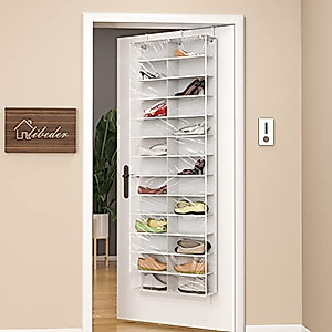 Libeder Clear Over the Door Shoe Organizer, 26 Sections Back of Door Shoe Storage,Shoe Shelves for Closet Door, Dustproof Shoe Holder on Door, White