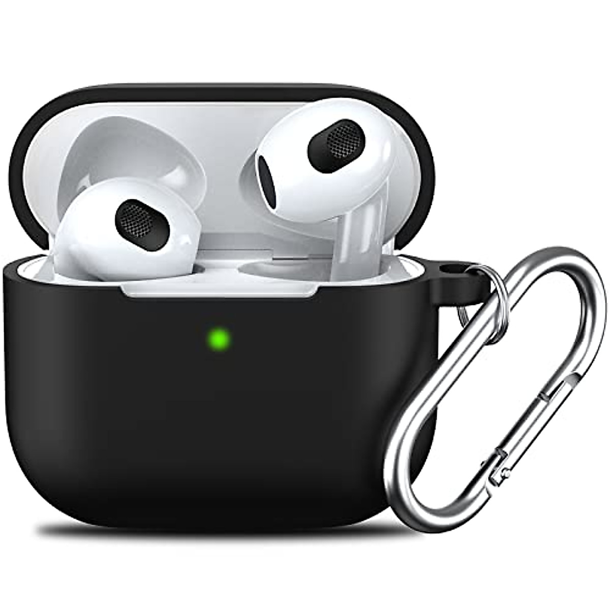 Doboli Compatible with AirPods 3 Case Cover for Airpods 3rd Generation 2021 Front LED Visible Round Shape Black